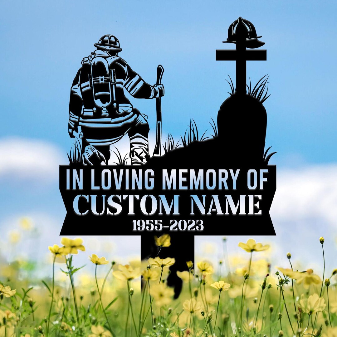 Personalized Firefighter Kneeling Memorial Stake, Garden Metal, Fireman ...
