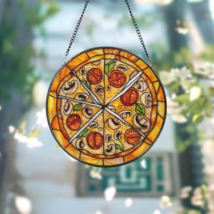 Pizza Slice Stained Glass Suncatcher, Funny Kitchen Window Hanging ...