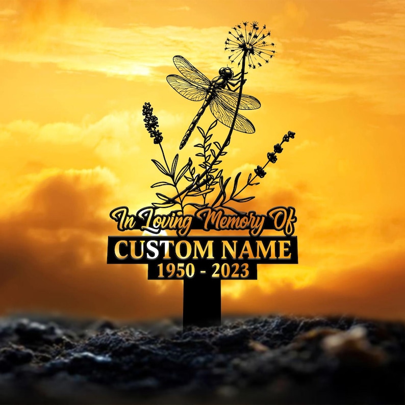 Personalized in Loving Memory Memorial Stake Metal, Dragonfly Memorial ...