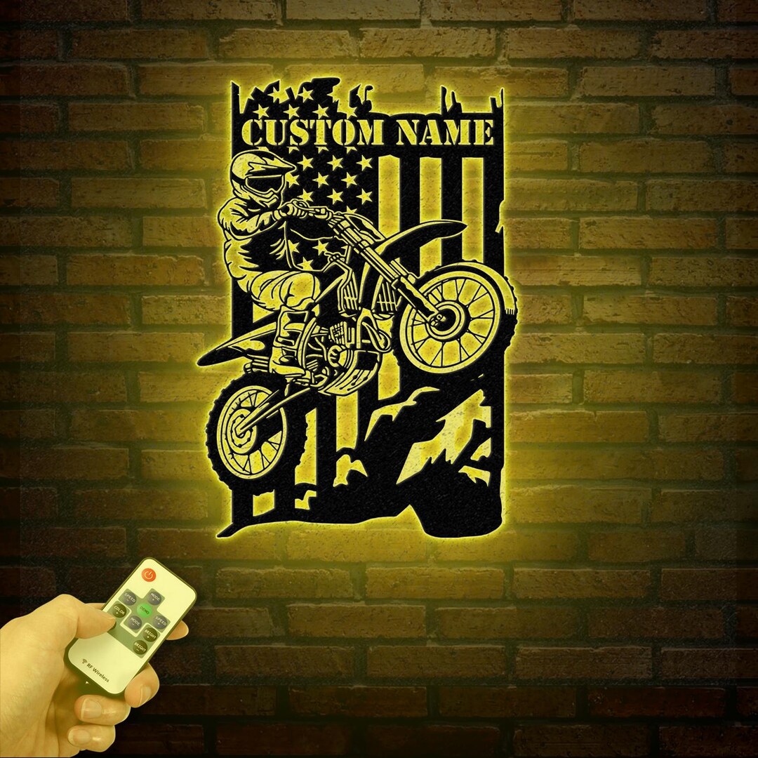 Custom Dirt Bike Metal Sign With LED, Personalized Motocross Biker Wall ...