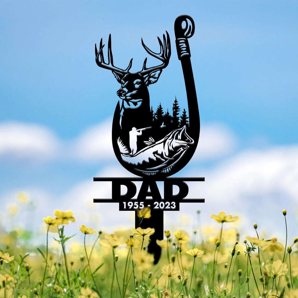 Hunting Dad Memorial Stake Metal, Fishing in Heaven, Hunter Memorial ...