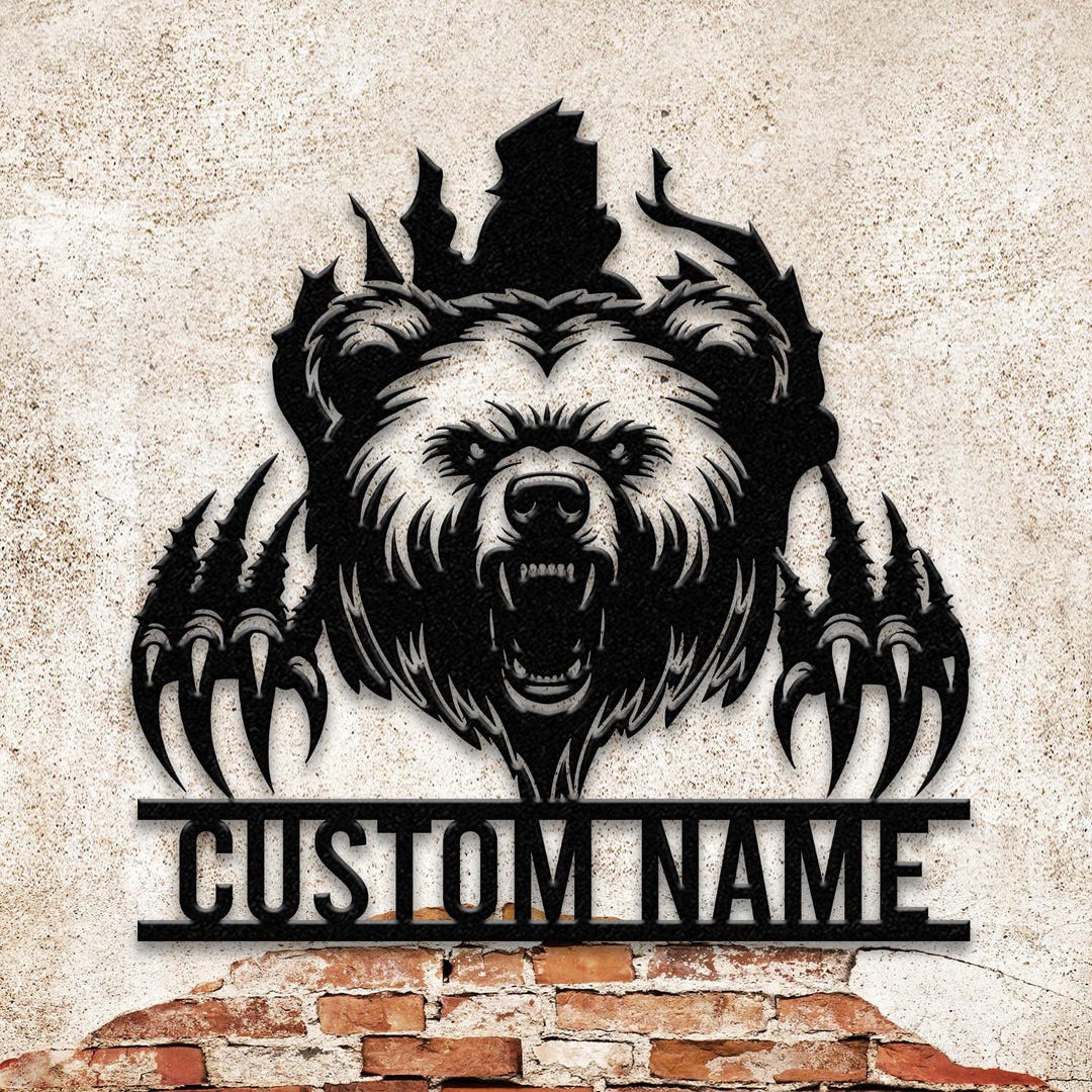 Custom Bear Claw Metal Sign With LED Light, Personalized Angry Bear ...