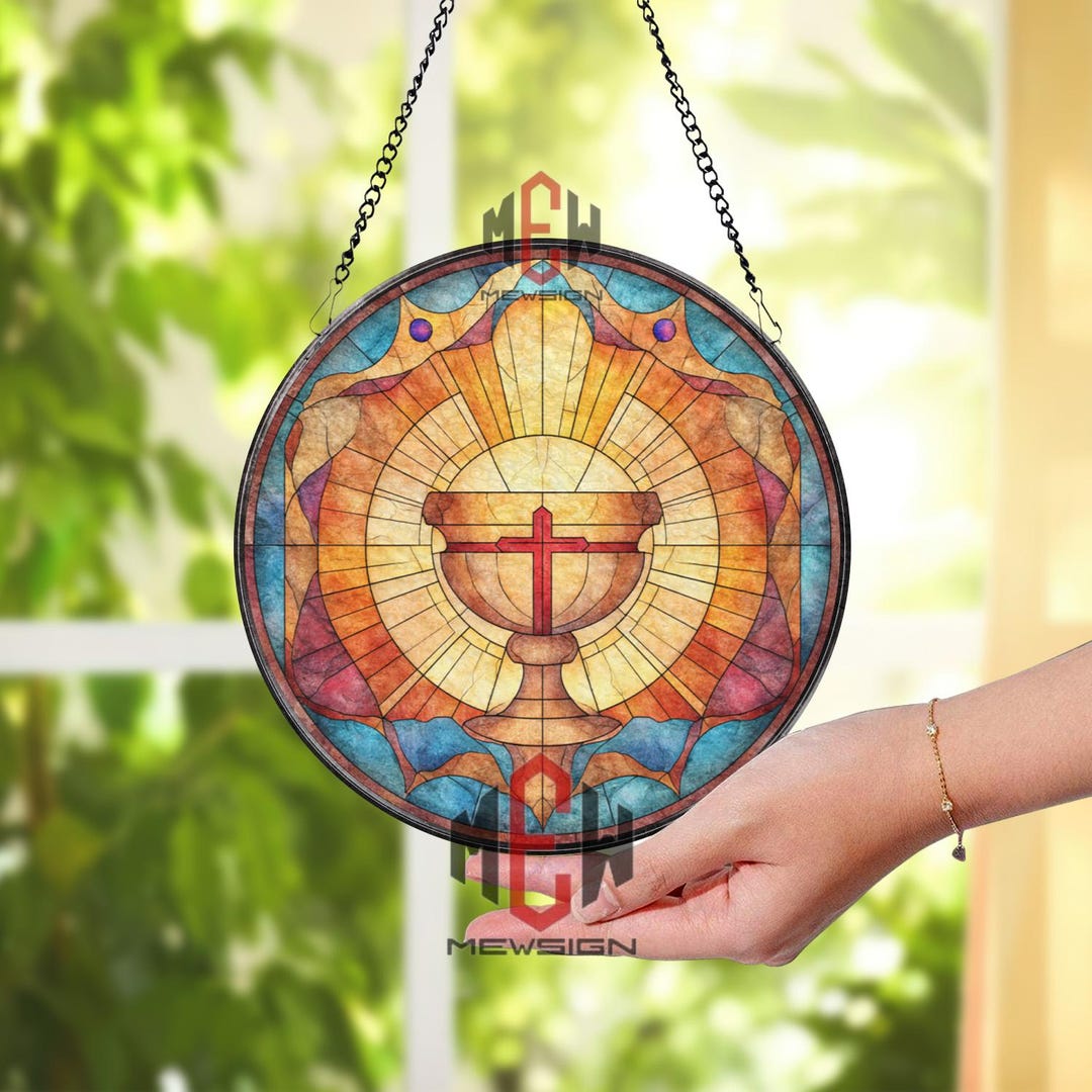 Holy Communion Chalice Stained Glass Suncatcher, Eucharist Christian ...