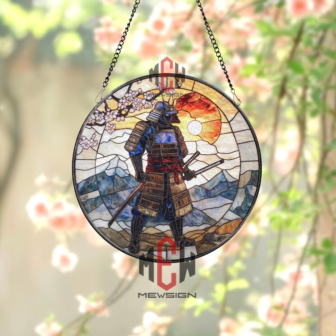 Samurai Stained Glass Suncatcher, Japanese Warrior Window Hanging ...