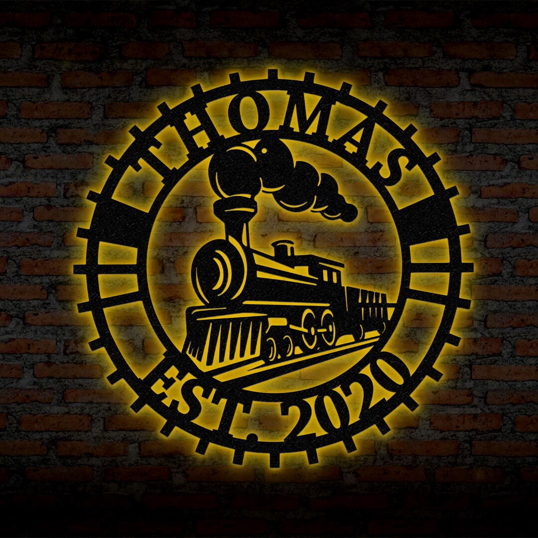 Custom Railroad Sign With Led Light, Train Metal Sign Name, Railway ...