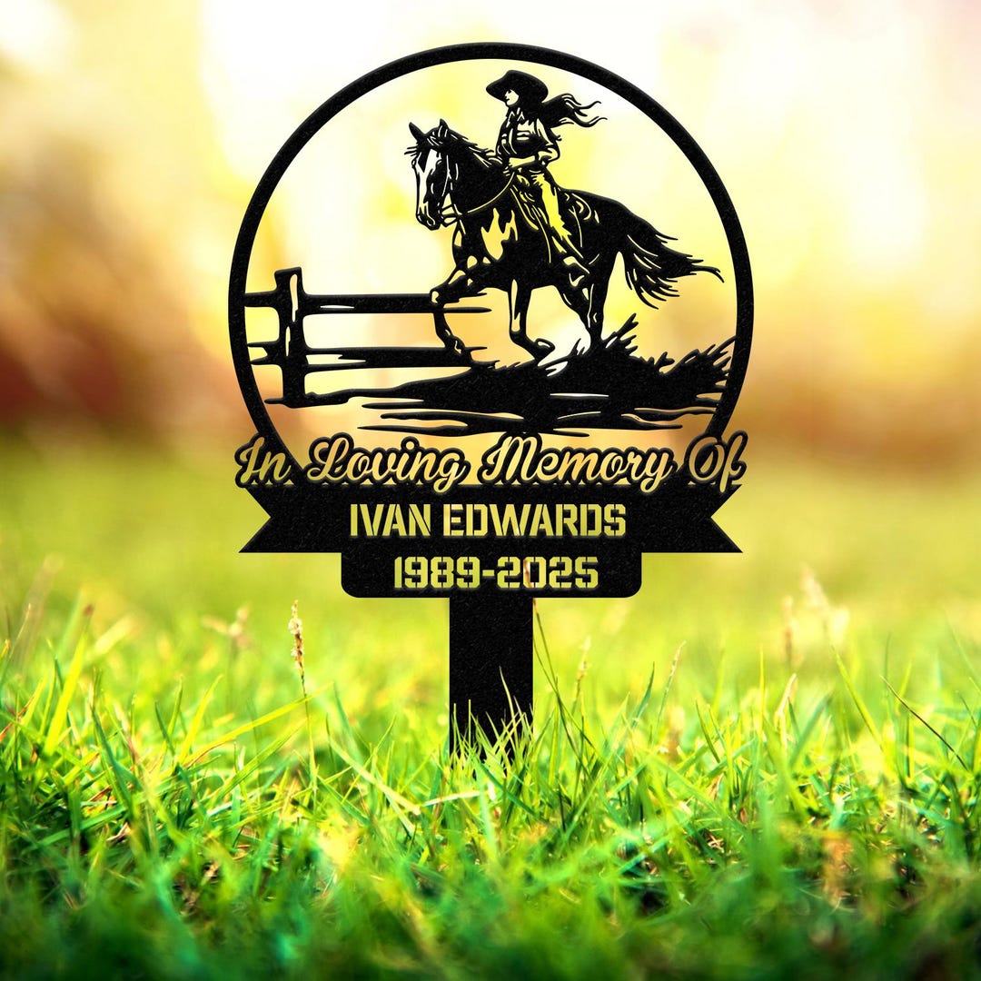 Cowboy Rider Memorial Metal Stake, Personalized Grave Marker Sign ...