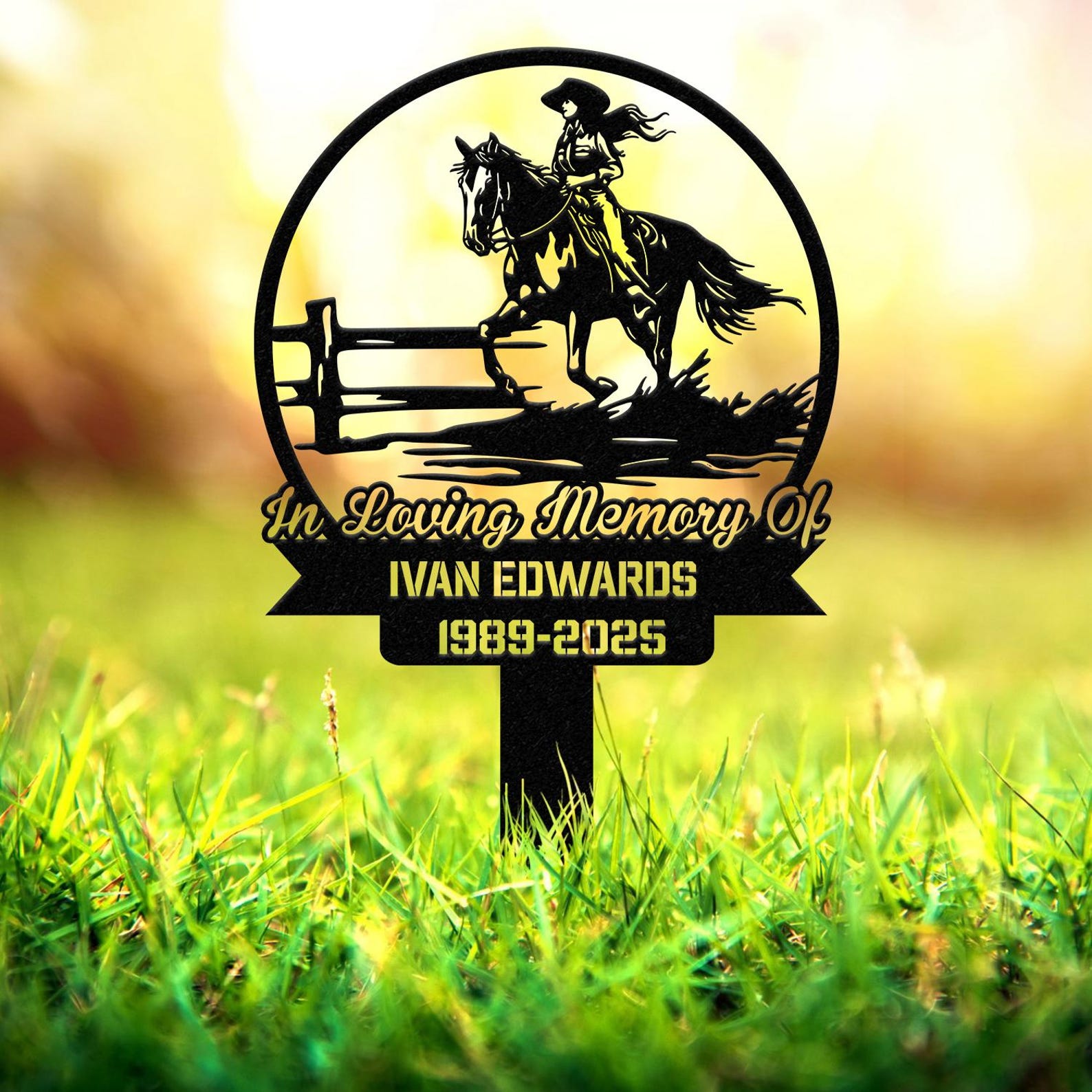Cowboy Rider Memorial Metal Stake, Personalized Grave Marker Sign ...