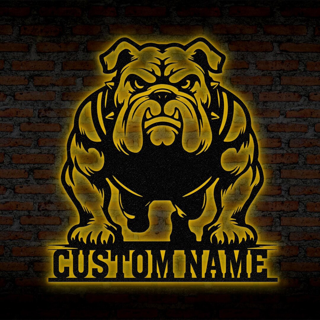 Custom Bulldog Metal Wall Art With LED Light, Personalized Bulldog ...