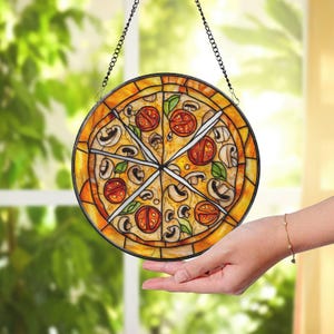 Pizza Slice Stained Glass Suncatcher, Funny Kitchen Window Hanging ...