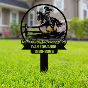 Cowboy Rider Memorial Metal Stake, Personalized Grave Marker Sign ...
