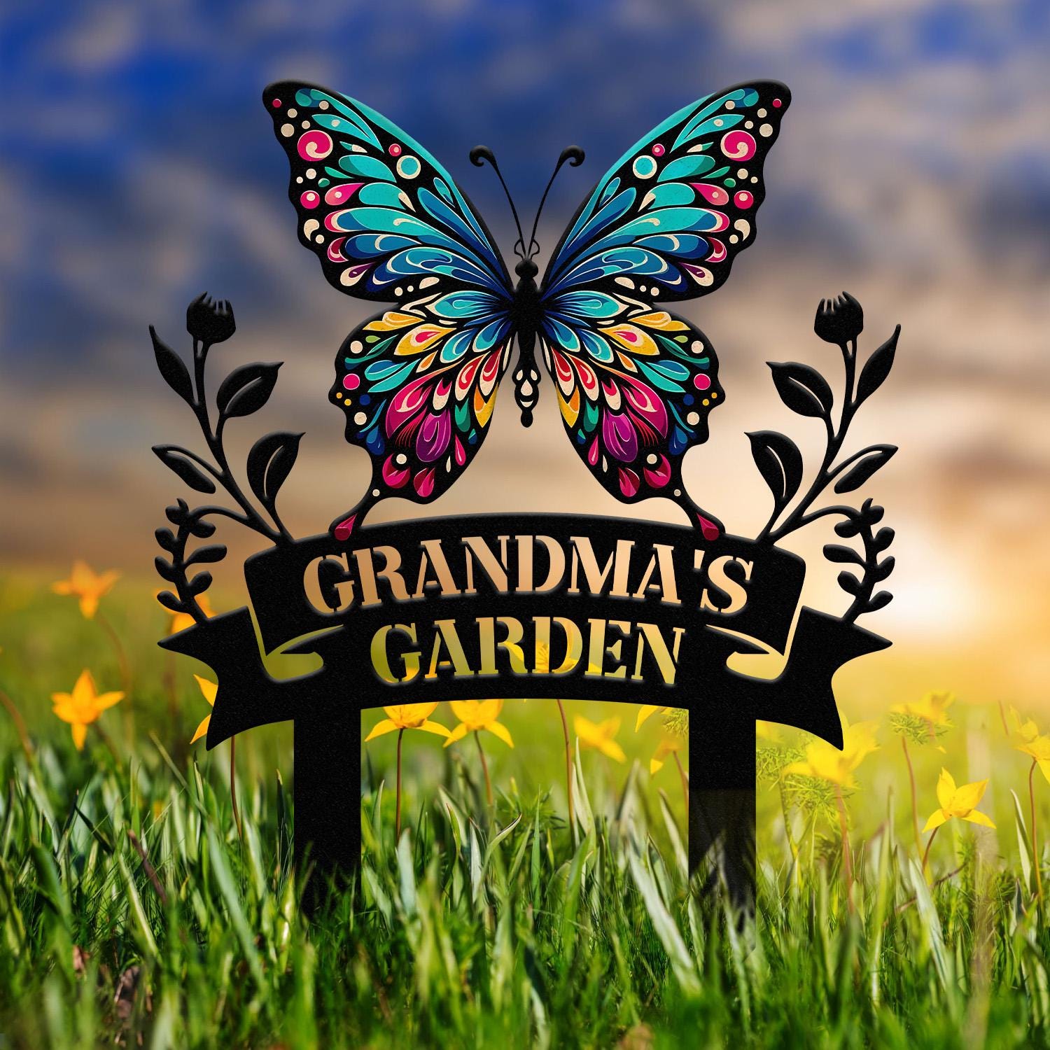 Custom Colored Butterfly Garden Sign, Personalized Garden Stake, Metal ...