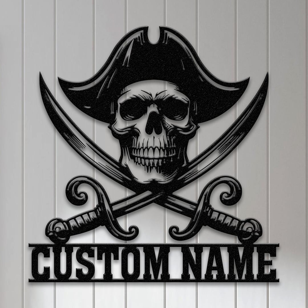 Custom Pirate Skull Metal Wall Art With LED Light, Personalized Pirate ...