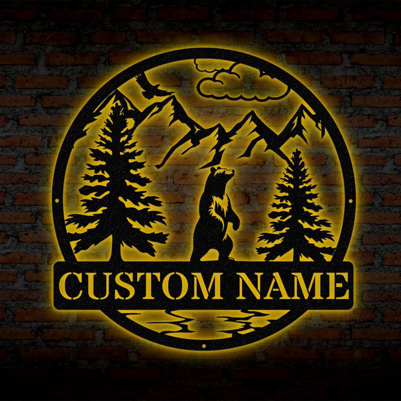 Personalized Wilderness Bear Cabin Sign With Led Light - Rustic ...