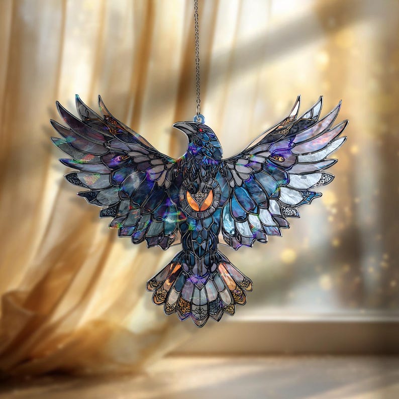 Phoenix Raven Acrylic Stained Glass Suncatcher, Majestic Bird Window ...