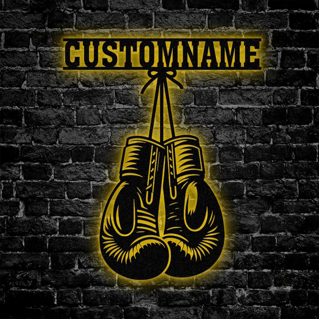 Custom Boxing Gloves Metal Wall Art With LED Light, Personalized Boxer ...