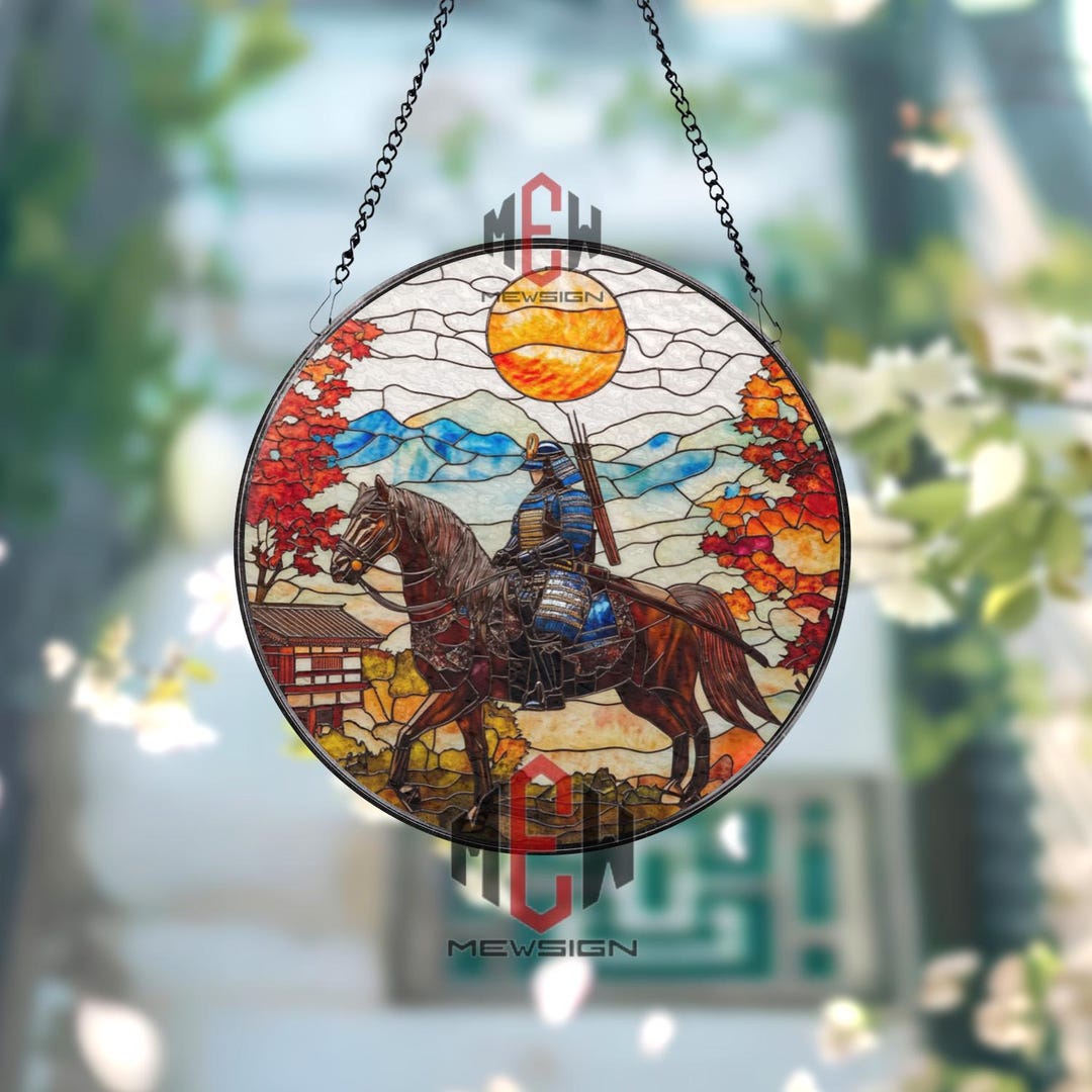 Samurai on Horse Stained Glass Suncatcher, Japanese Warrior Window Art ...