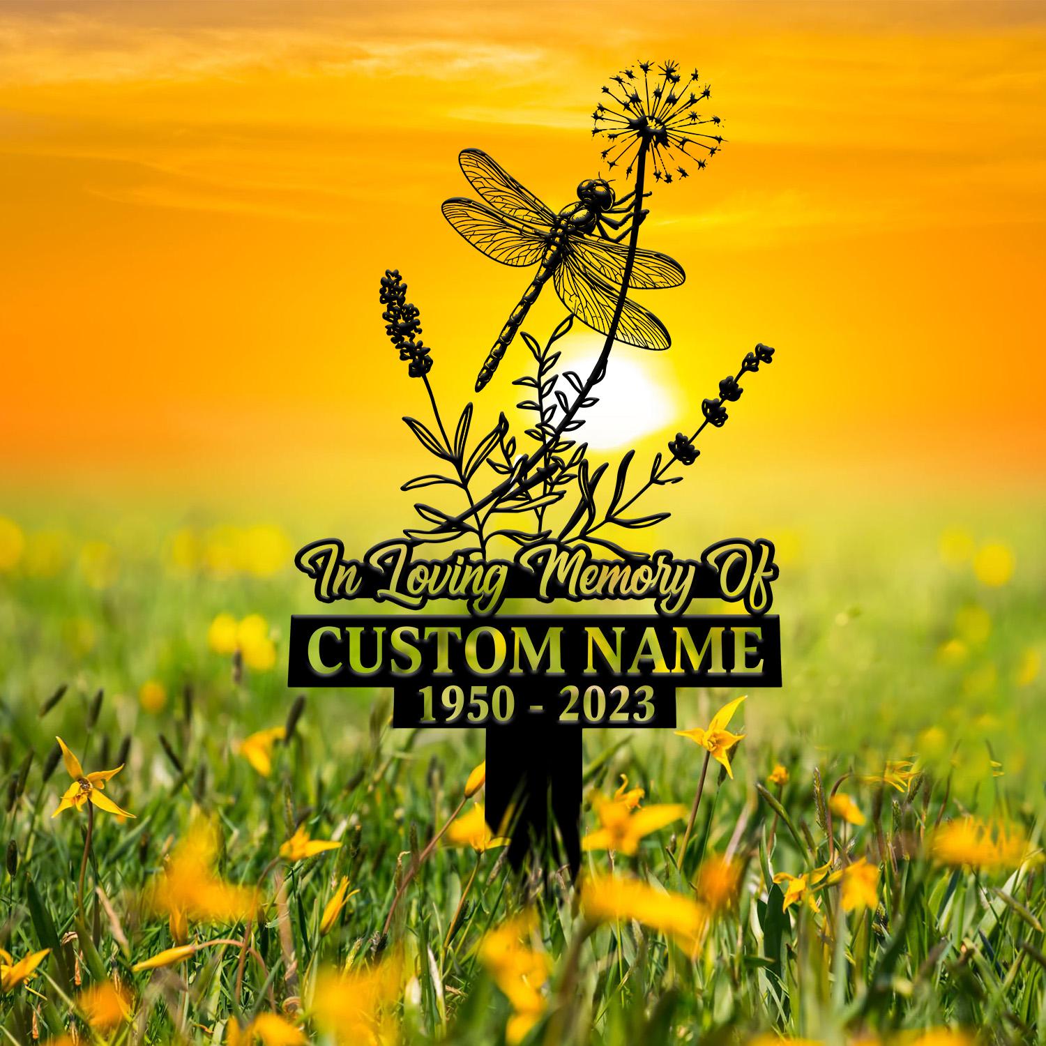 Personalized in Loving Memory Memorial Stake Metal, Dragonfly Memorial ...