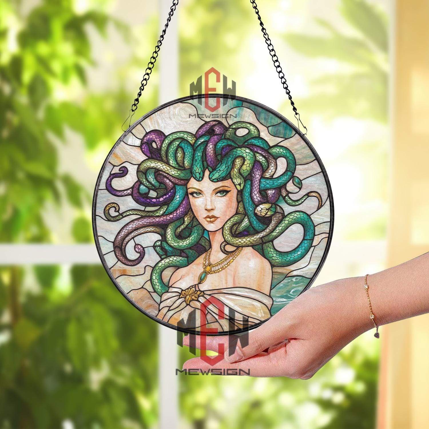 Medusa Stained Glass Suncatcher, Mythical Greek Gorgon Window Art ...