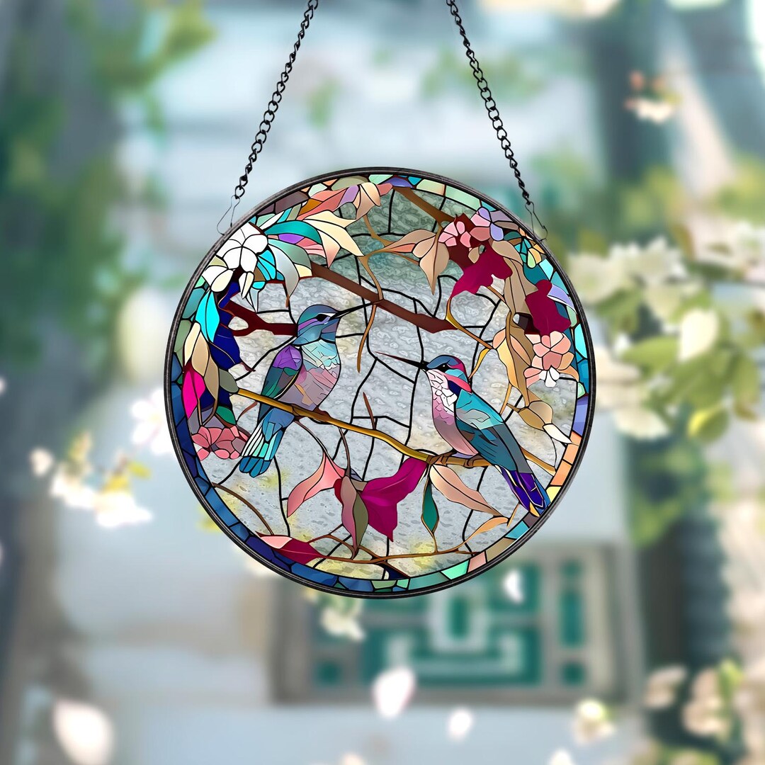 Hummingbirds and Wild Flowers Suncatcher, Hummingbird Lovers, Window ...