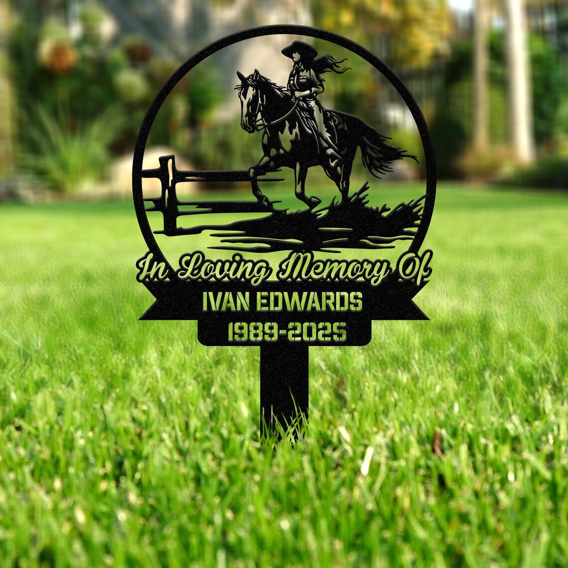 Cowboy Rider Memorial Metal Stake, Personalized Grave Marker Sign ...