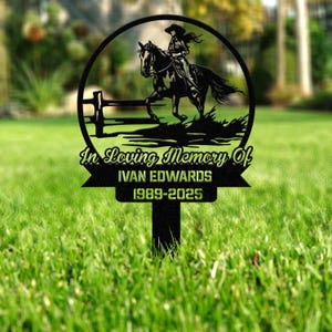 Cowboy Rider Memorial Metal Stake, Personalized Grave Marker Sign ...