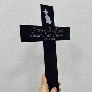 Personalized Memorial Cross Metal Sign, Forever in Our Hearts Grave ...