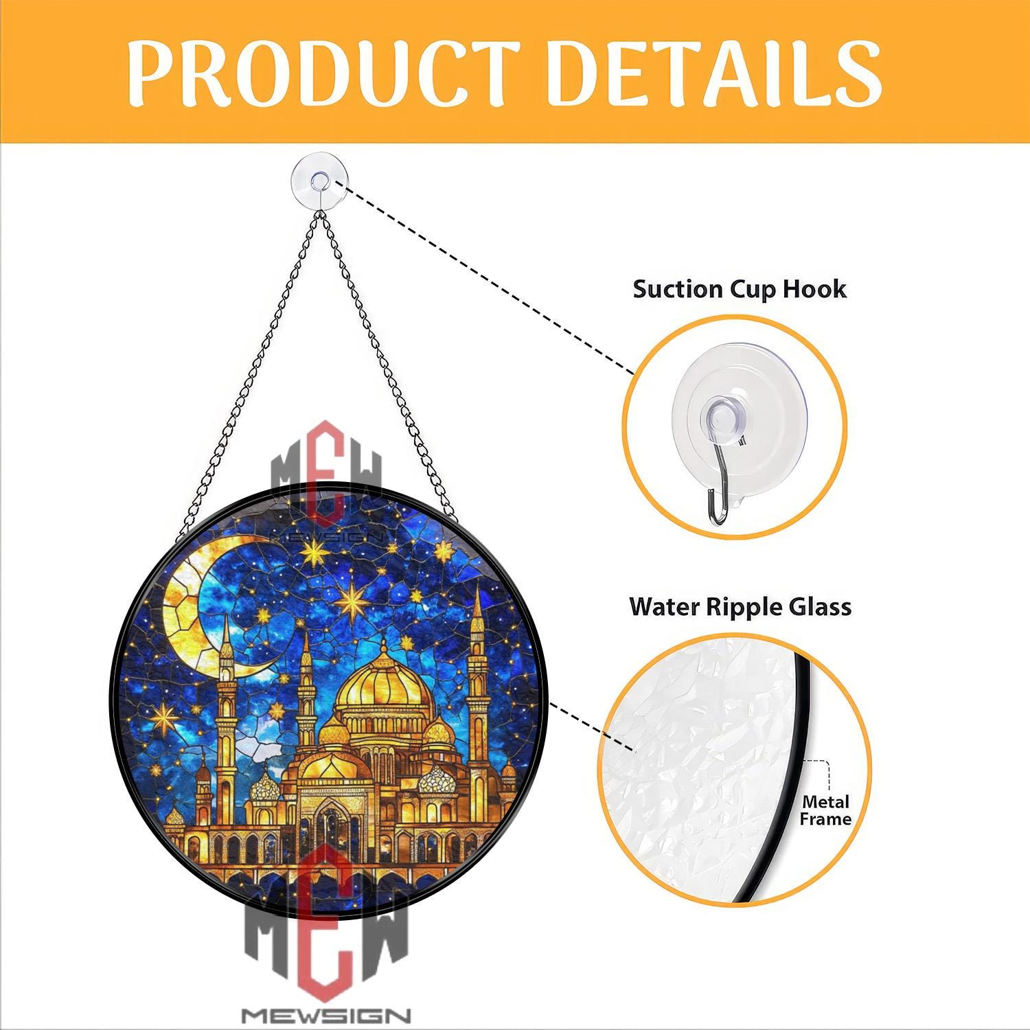 Islamic Mosque Stained Glass Suncatcher, Crescent Moon Ramadan Decor ...