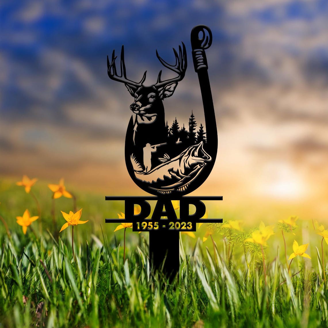 Hunting Dad Memorial Stake Metal, Fishing in Heaven, Hunter Memorial ...
