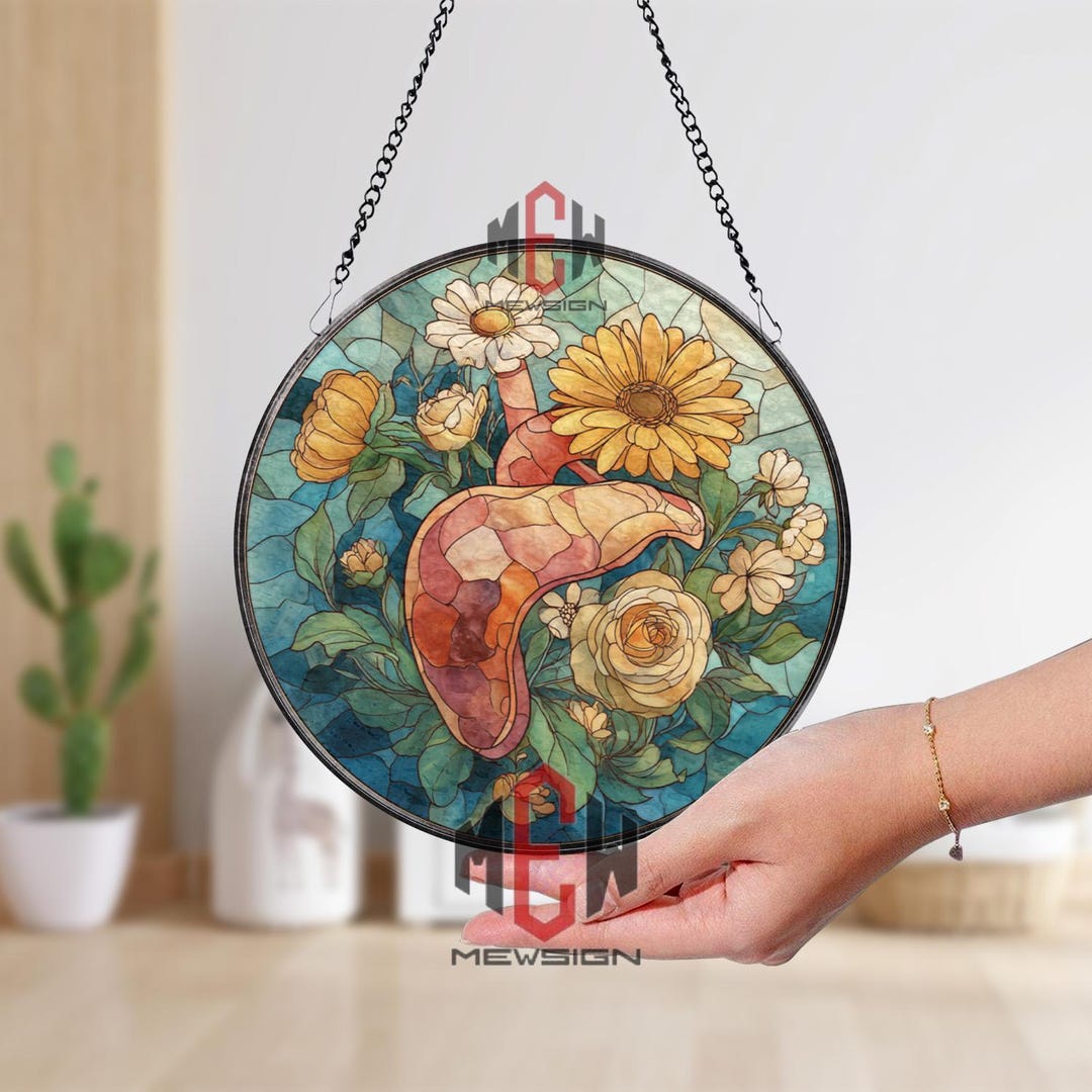 Floral Liver Stained Glass Suncatcher, Anatomical Liver Window Hanging ...