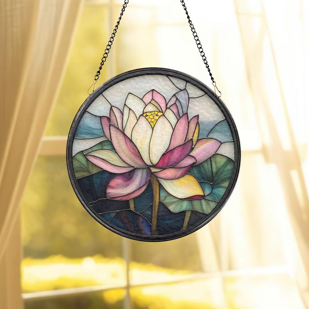 Lotus Flower Glass Window Ornament, Handmade Zen Garden Decor, Yoga ...