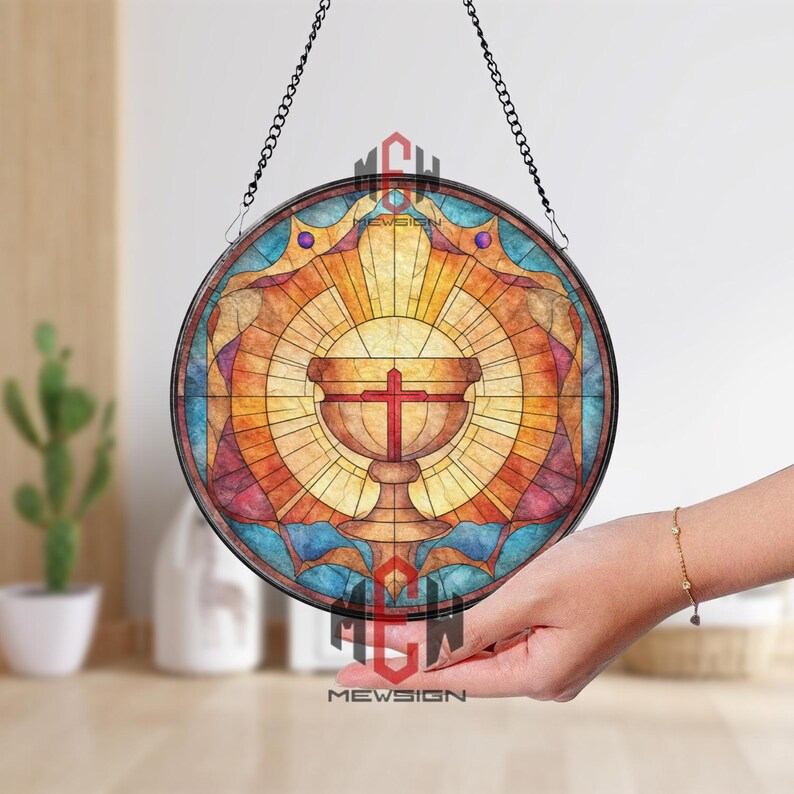 Holy Communion Chalice Stained Glass Suncatcher, Eucharist Christian ...