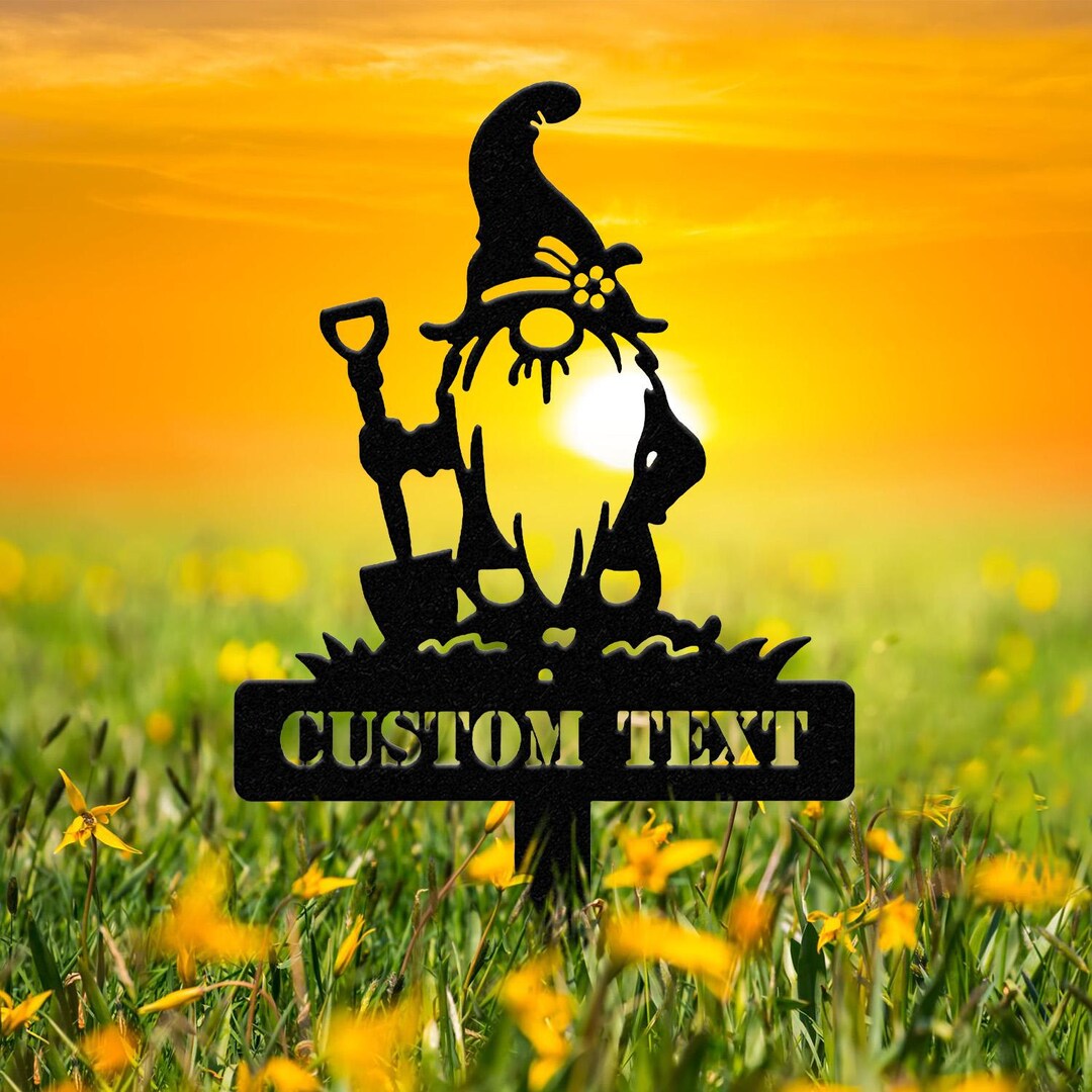 Garden Gnomes Plant Markers Metal Sign, Personalized Gnomes Sign ...