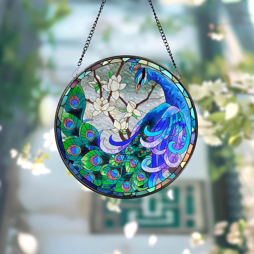 Peacock Stained Glass Suncatcher Peacock Window Hanging Mothers Day T T Bird Lover