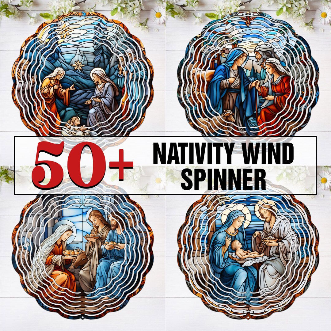 50 Nativity Wind Spinner Stain Glass Sublimation Design, Christmas ...