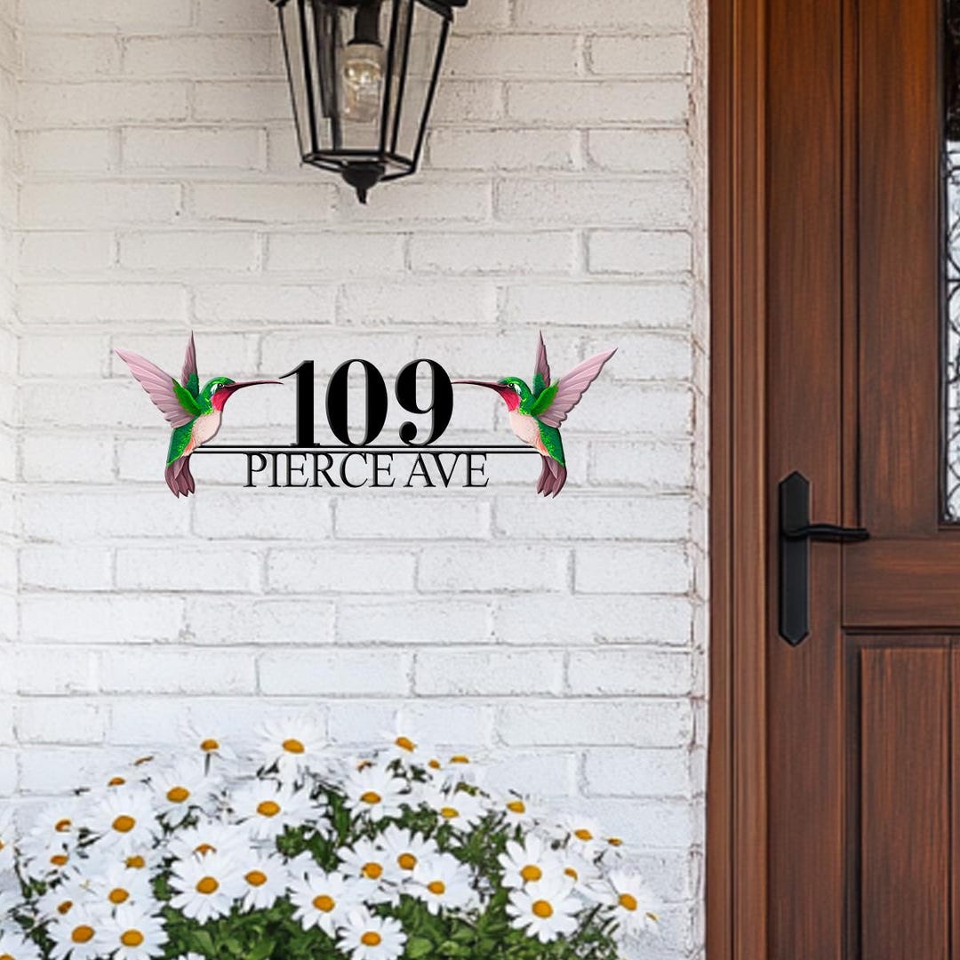 Custom Hummingbird Address Sign, Personalized House Number Plaque With ...