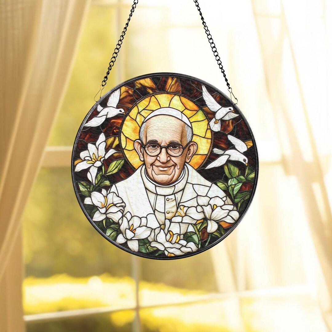 Catholic Pope Leo XIV Glass Suncatcher, Religious Window Hanging ...