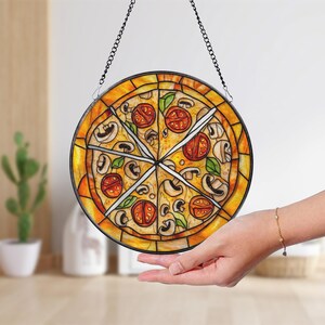 Pizza Slice Stained Glass Suncatcher, Funny Kitchen Window Hanging ...