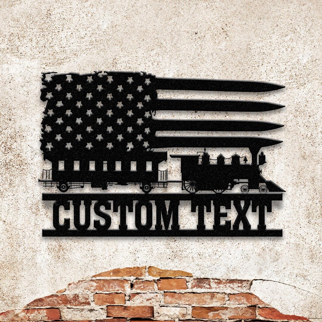 Custom US Flag Train Metal Wall LED Light, Railroad Wall Decor ...