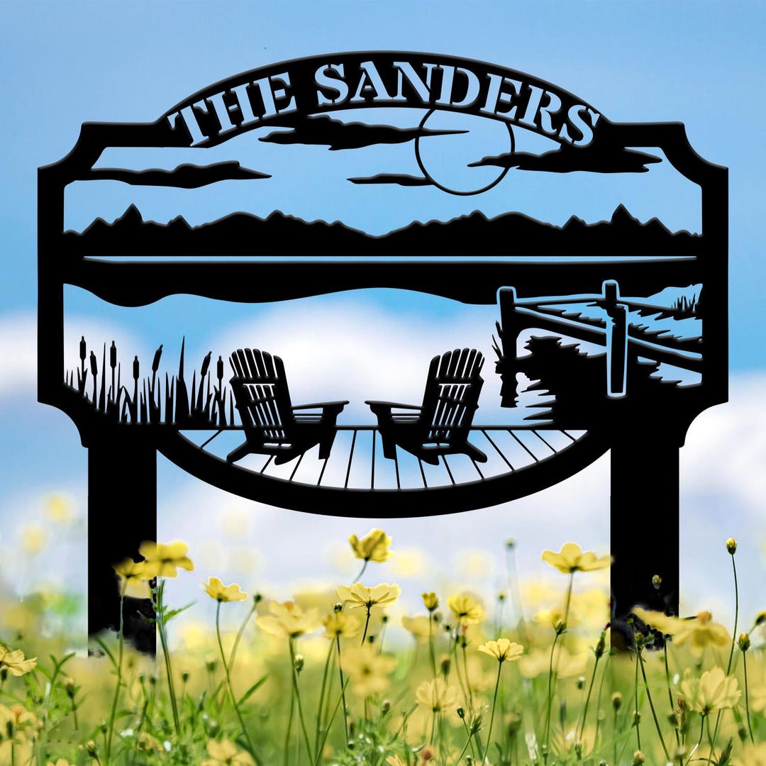 Outdoor Metal Sign With Lake Scene, Forest Lake Sign, Custom Lake House ...