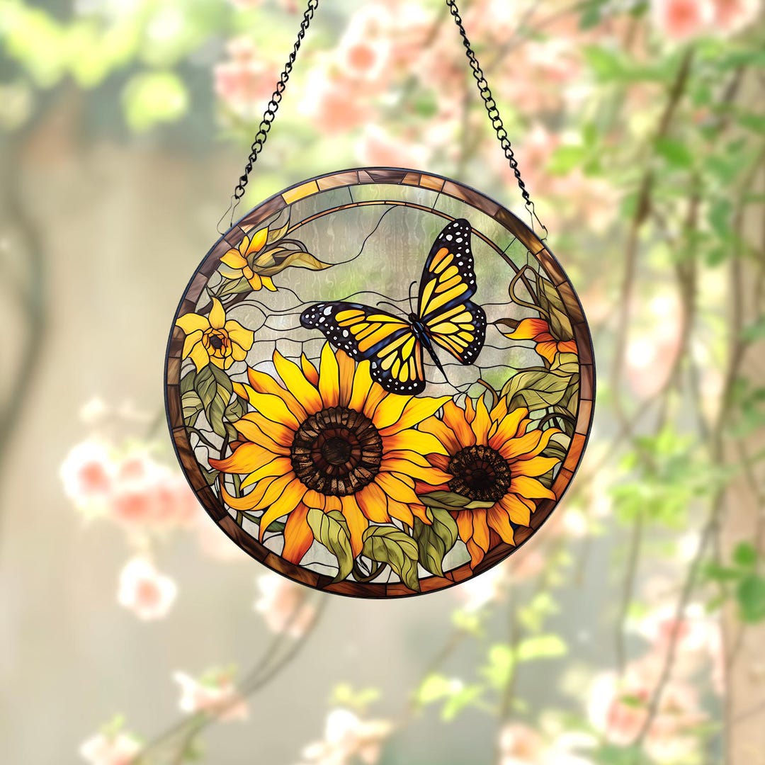 Sunflowers Window Stained Glass, Sunflowers Suncatcher, Flower Garden ...