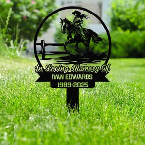 Cowboy Rider Memorial Metal Stake, Personalized Grave Marker Sign ...