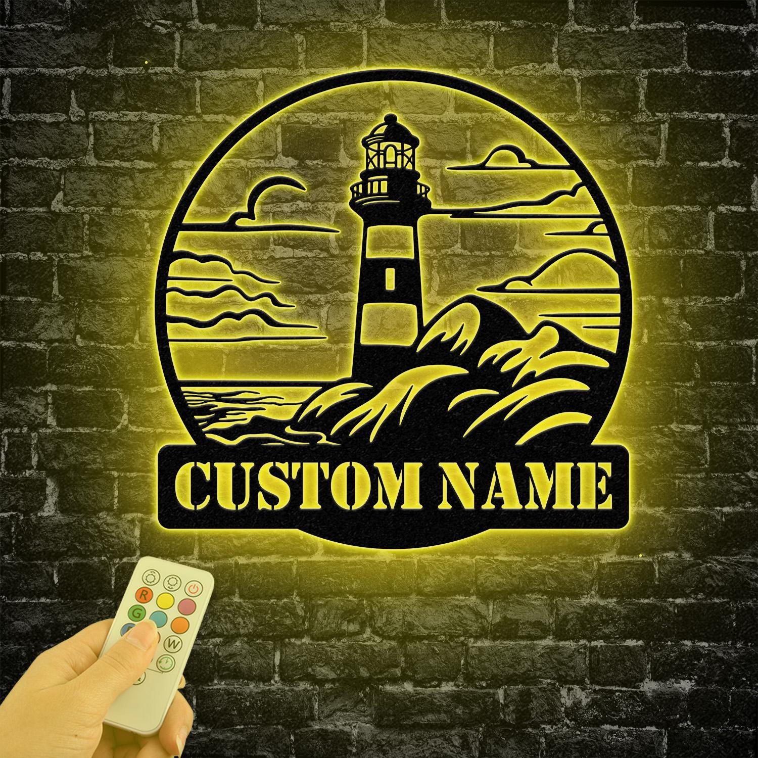 Personalized Lighthouse Metal Sign, Custom Lighthouse Name Sign, Beach ...