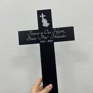 Personalized Memorial Cross Metal Sign, Forever in Our Hearts Grave ...