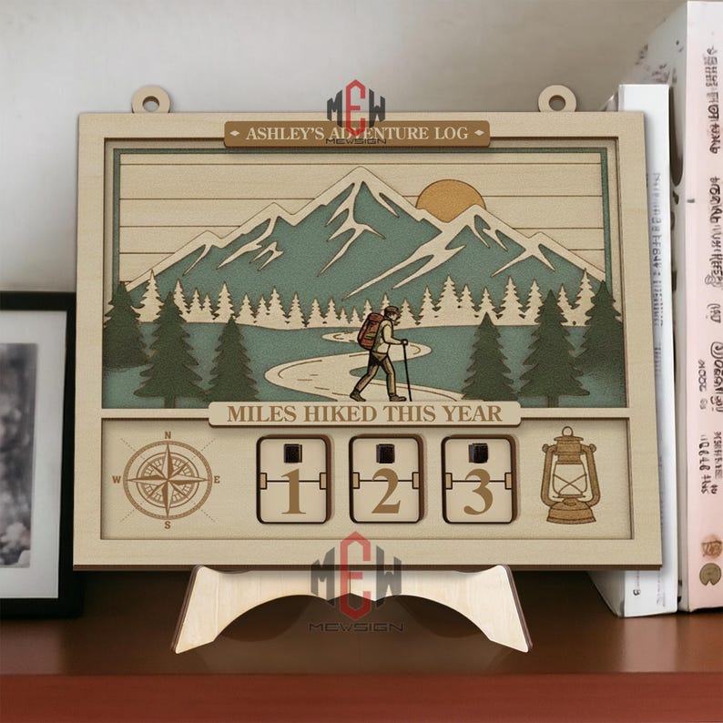 Personalized Hiking Miles Tracker Sign, Adventure Log Counter, Custom ...