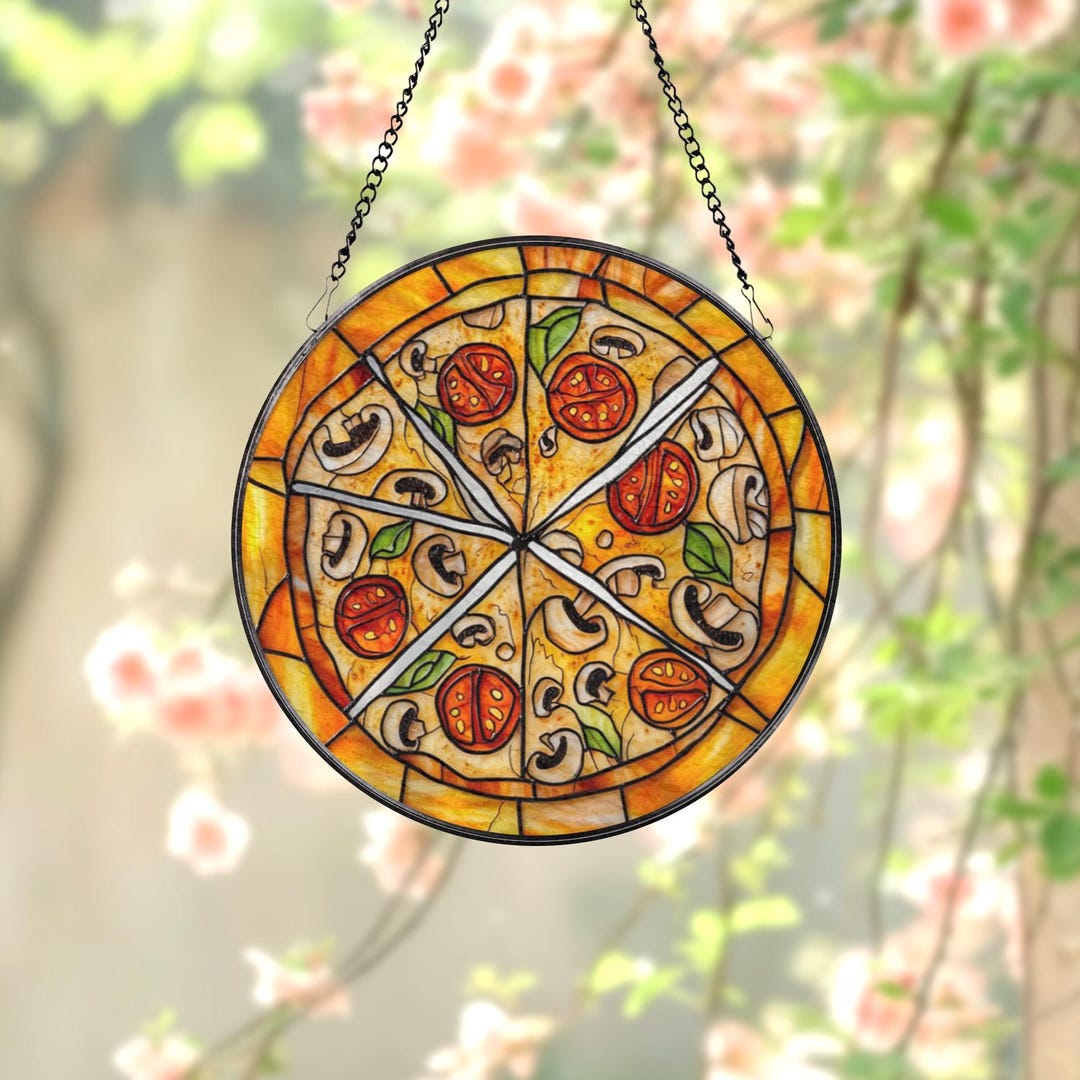 Pizza Slice Stained Glass Suncatcher, Funny Kitchen Window Hanging ...