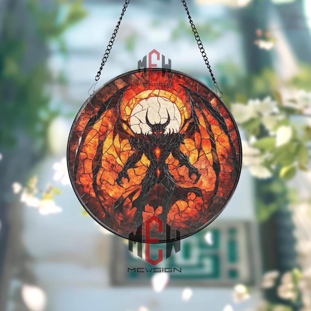 Demonic Stained Glass Suncatcher, Hellfire Demon Window Panel, Dark ...