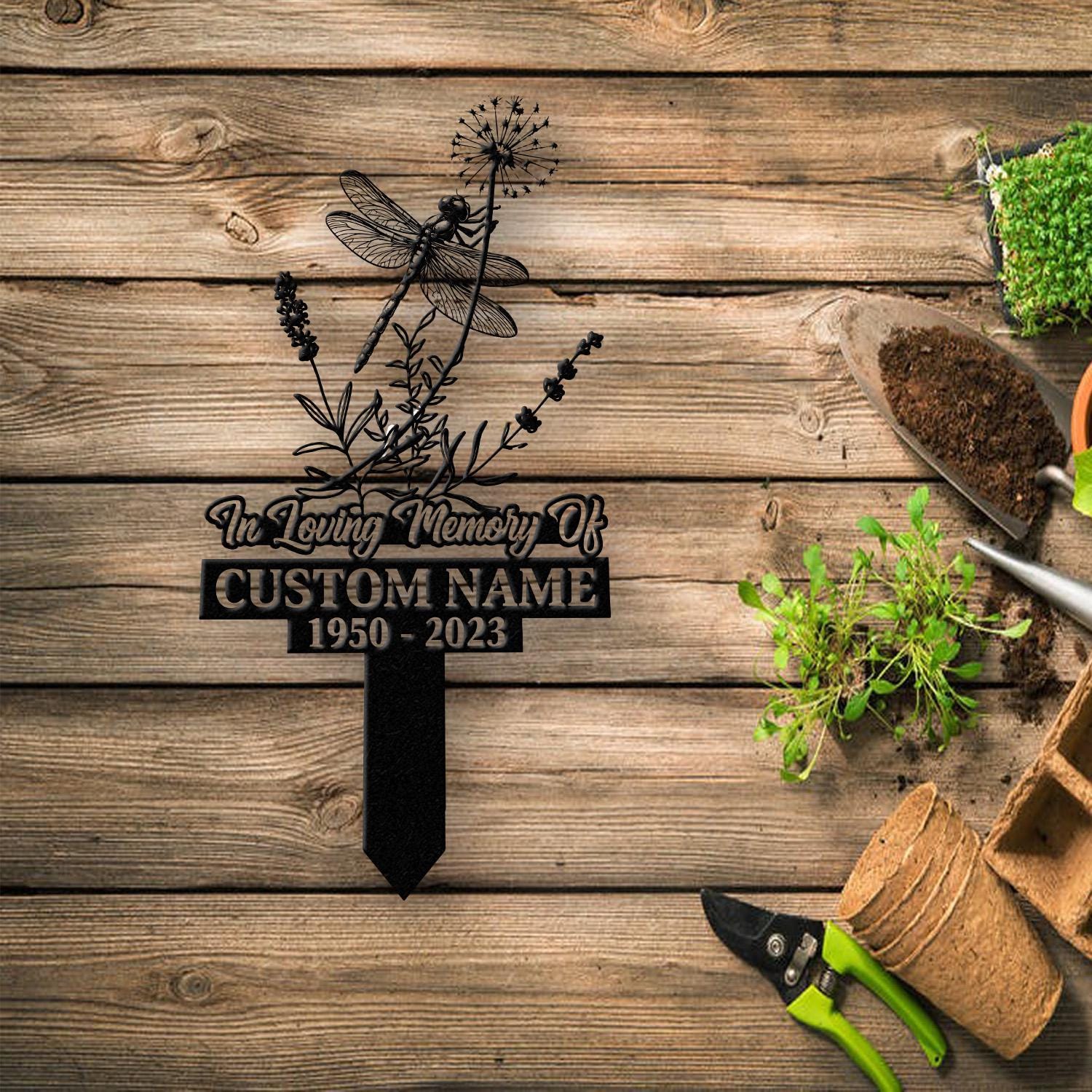 Personalized in Loving Memory Memorial Stake Metal, Dragonfly Memorial ...