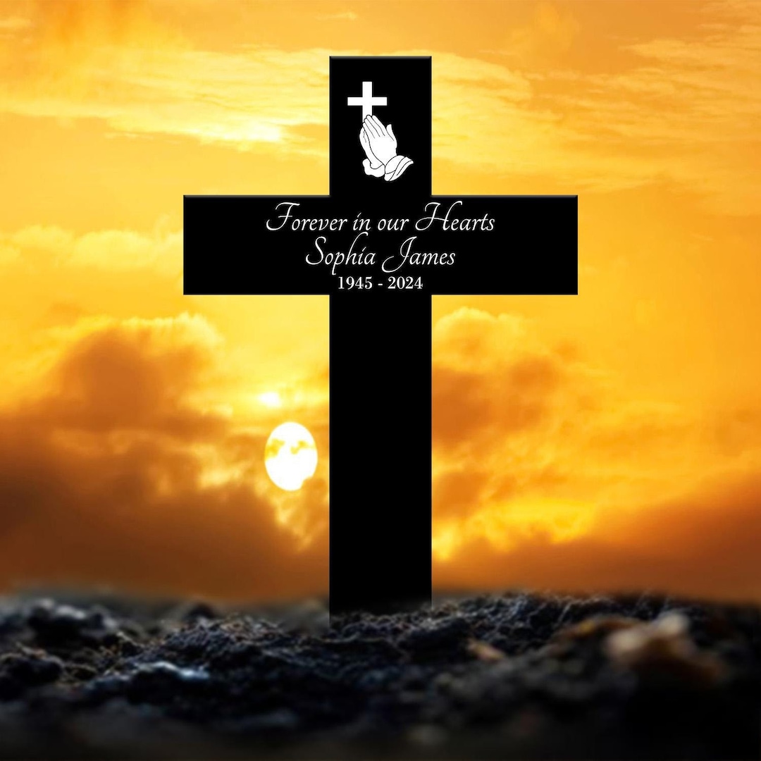 Personalized Memorial Cross Metal Sign, Forever in Our Hearts Grave ...