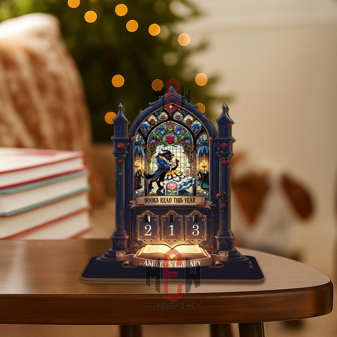 Beauty Princess and Beast Reading Tracker, Stained Glass Book Counter ...