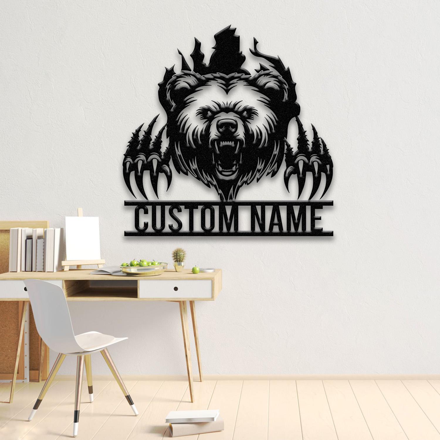 Custom Bear Claw Metal Sign With LED Light, Personalized Angry Bear ...